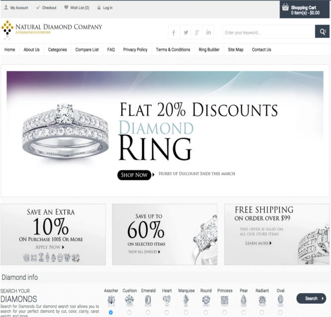 Diamond jewelry website designs development | TransPacific software